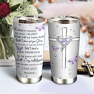 64HYDRO 20oz Christian Gifts for Women, Mom, Friends, Valentines Day Gifts for Her Religious Gifts for Women Printed Jewelry Butterfly Faith I Can Only Imagine Tumbler Cup, Travel Coffee Mug with Lid