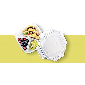 LocknLock Easy Essentials On the Go Meals Square Lunch Box Food Storage, 3 Divided Lunch box, 50-Ounce - Clear