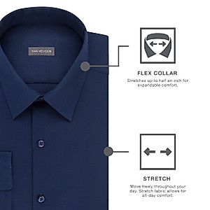 Van Heusen Men's Dress Shirt Slim Fit Flex Collar Stretch Solid, Blue Frost, 17" Neck 36"-37" Sleeve