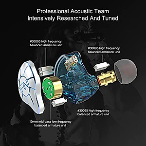 RevoNext in Ear Monitor Earbuds Wired HiFi Stereo Earbuds with Microphone Quadruple Drive Professional RH-215 in Ear Monitors for Musicians Drummers Singers Earbuds（White）