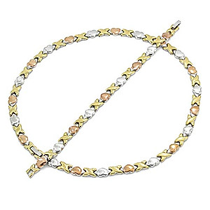 SPARKLE XOXO Hugs and Kisses Stainless Steel Stampato Necklace and Bracelet Set 3 Tone 18''