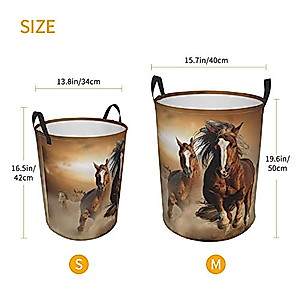 FeHuew Two Running Chestnut Horses Collapsible Laundry Basket with Handle Waterproof Fabric Hamper Laundry Storage Baskets Organizer Large Bins for Dirty Clothes,toys,Bathroom