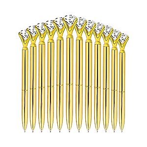 ETCBUYS Diamond Gold Metal Pens - Ballpoint Pens for Bridesmaids Gifts, Gold Fancy Pens, Office Decor for Women, Pens with Diamonds on Top | Metal Crystal Pen | Black Ink 12 Diamond Pens