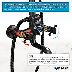 gotonovo Oil Rubbed Bronze Bathroom Luxury Shower Faucet Rain Mixer 8 Inch Round Head Double Cross Handle Bathroom Hand Spray with Tub Spout Wall Mount Bathroom Fixtures