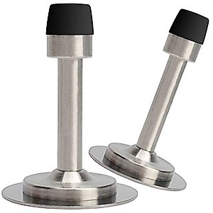 LemonHo No Need to Drill/ Screw in Wall Mounted Door Stopper, 3M Self Adhesive Tape Stainless Steel Doorstop, Rubber Bumper Tip, Pack of 2 Wall Protector Bedroom Door Stops, 3 Inches Height, Silver
