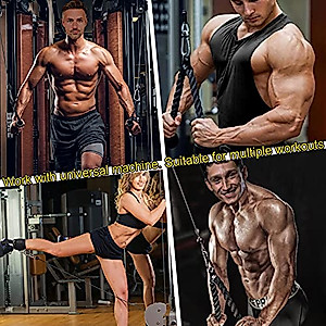 Tricep Rope Cable Machine Attachment, 35" Triceps Pull Down Rope LAT Pulldown Attachments, Home Gym Accessories Set with Resistance Bands Handle, Ankle Straps, Carabiner, Wrist Wraps for Exercise