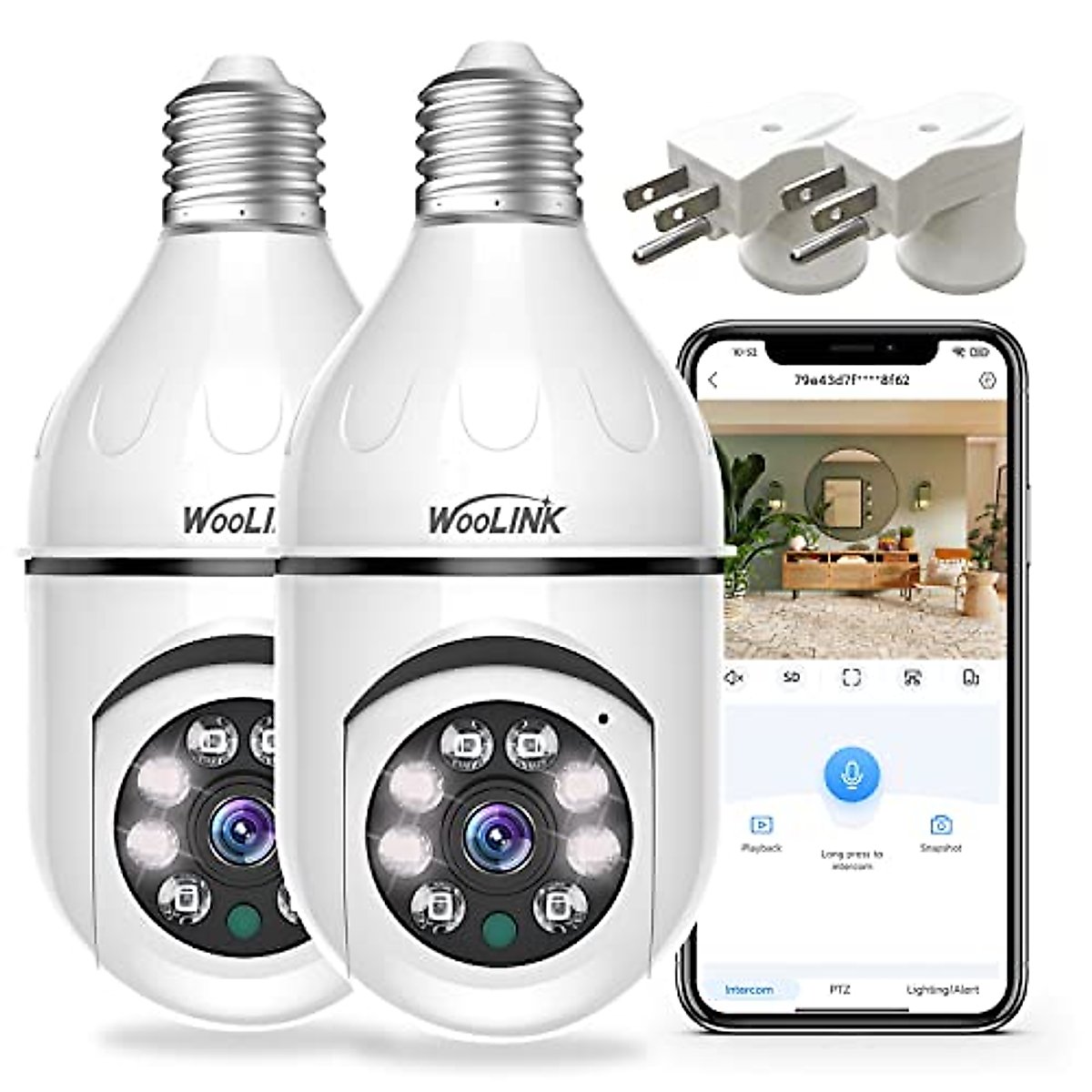 WOOLINK 2PCS Light Bulb Security Camera, 3MP Light Bulb Camera, 2.4Ghz Wireless WiFi Light Socket Security Camera with Motion Detection and Alerts, 2-Way Audio,Color Night Vision