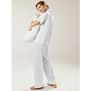 AW BRIDAL Womens Summer Pajamas Set Short Sleeve Silk Pajamas Button Up Pjs Bride Bridesmaid Pajama Set Gift, White M