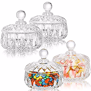 Foraineam 4 Pack Glass Candy Dish with Lid, 8 oz Clear Decorative Candy Bowl, Crystal Covered Candy Jar Cookie Storage Container for Food Storage and Organization Kitchen, Office, Home Decoration