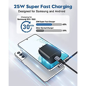 Super Fast Charger Type C, 2Pack 25W USB C Wall Charger Block with Right Angle 10FT Long USB C to USB-C Cable Fast Charging for Samsung Galaxy S23/S23+/S23 Ultra/S22/S22 Ultra/S21/S20/Note 20/Z Fold 4