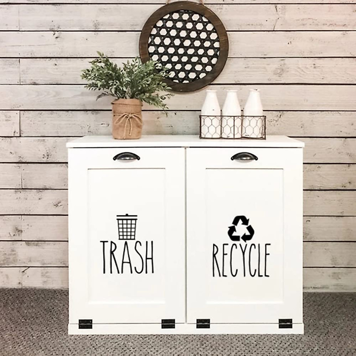 Decoration Beautiful Rae Dunn Inspired Trash Recycle Sticker Decal Bin Garage Rubbish Organization and Cleaning Vinyl Decor