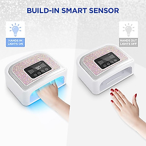 Aedavey Cordless Nail Lamp, 120W Rechargeable UV Nail Lamp for Gel Nails, LED Nail Lamp with 4 Timer Modes, Gel Nail Light Decorate with Sparkling Nail Rhinestones Diamond