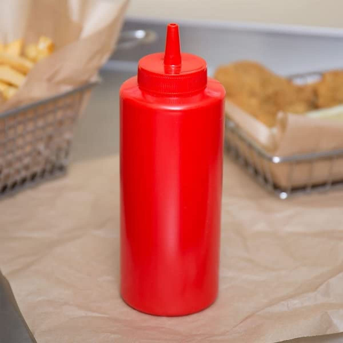 TrueCraftware-Set of 12 Squeeze Condiment Dispensing Bottles 12 oz Red- Plastic Squeeze Bottle For Sauces Spreads Ketchup Mustard Mayo Hot sauces and Olive oil