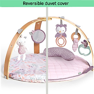 Ingenuity Cozy Spot Reversible Duvet Activity Gym & Play Mat with Wooden-Toy-bar - Calla (Pink), Newborn and up