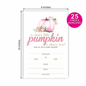 Baby Shower Invitation Cards With Envelopes, A Sweet Little Pumpkin, Invites for Baby Showers and Parties - Pack of 25-（YQK-016）