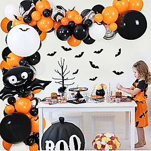Halloween Balloon Garland Kit, 18" White Black Balloons Big Halloween Bat Foil Balloon 3D PVC Bat Halloween Color Balloons Kit for Halloween Day Decorations Halloween Party Supplies