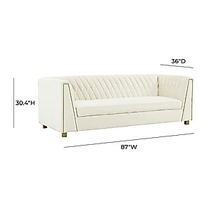 TOV Furniture Wafa 30.4" H Transitional Velvet Upholstered/Wood Sofa in Cream