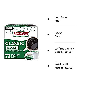 Krispy Kreme Classic Decaf, Single-Serve Keurig K-Cup Pods, Medium Roast Coffee Pods, 12 Count (Pack of 6)