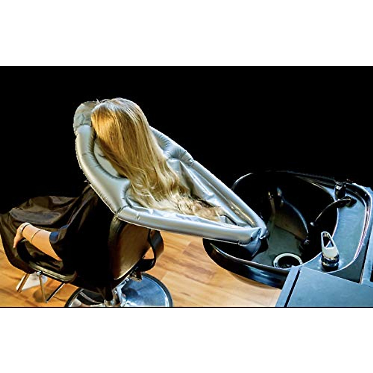 Inflatable Hair Washing Funnel for Shampooing Hair in Any Chair and Basin. Portable Tray Device to Use at Home, in Salon, Nursing Home or Hospital Cape to Help Keep Clothes Dry Pump Included!