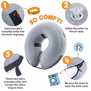 BENCMATE Protective Inflatable Collar for Dogs and Cats - Soft Pet Recovery Collar Does Not Block Vision E-Collar (Large, Grey)
