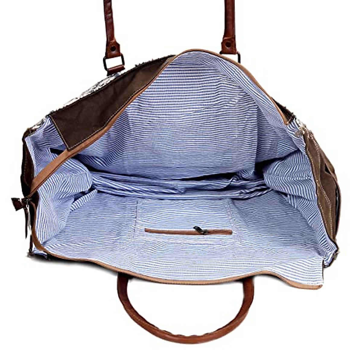 Ruzioon Upcycled Canvas & Cowhide Hand Bag, Canvas & Cowhide Weekender Bag, Canvas Tote Bag, Canvas Shoulder Bag for Women’s