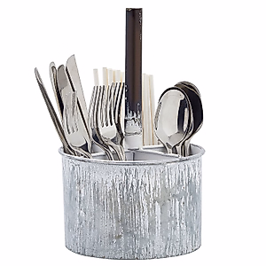 Kitchen Utensil Holder for Countertop with 4 Compartments, Galvanized Flatware Caddy (6 x 11 In)