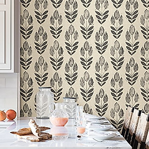 NuWallpaper NU2459 Folk Tulip Peel & Stick Wallpaper, Neutral