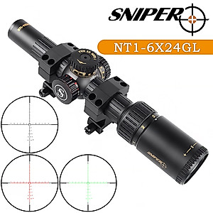 Sniper NT1-6X24GL Riflescope 1-6x24 LPVO Rifle Scope Red/Green Illuminated Reticle