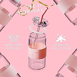 ColoVie Can Shaped Drinking Glass Cups with Lids and Glass Straws 6pc Set-16oz Travel Glass Tumbler Cup with Silicone Protective Sleeve, Iced Coffee Cup, Soda Beer Drinking Jars, Securely Boxed-Gift