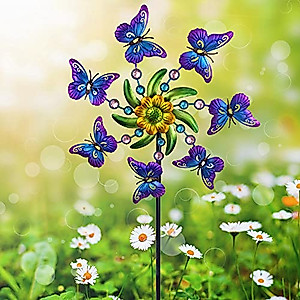 COOZZYHOUR 39" Butterfly Wind Spinner Stake for Yard and Garden ,Outdoor Metal Windmill,Single Direction Wind Sculptures, Kinetic Windmills Catchers for Garden Decorations.
