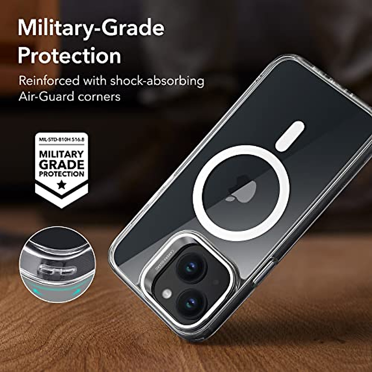 ESR for iPhone 13 Case/iPhone 14 Case, Compatible with MagSafe, Built-in Camera Ring Stand, Military-Grade Protection, Magnetic Phone Case for iPhone 13/14, Classic Kickstand Case (HaloLock), Clear