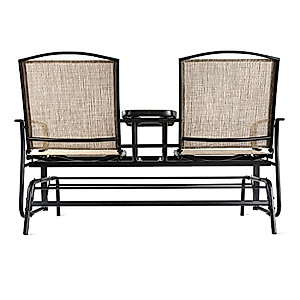 Amazon Basics 2-Person Outdoor Patio Textilene Glider Chair with Tempered Glass Table, 30.3"D x 56.5"W x 36.2"H, Brown