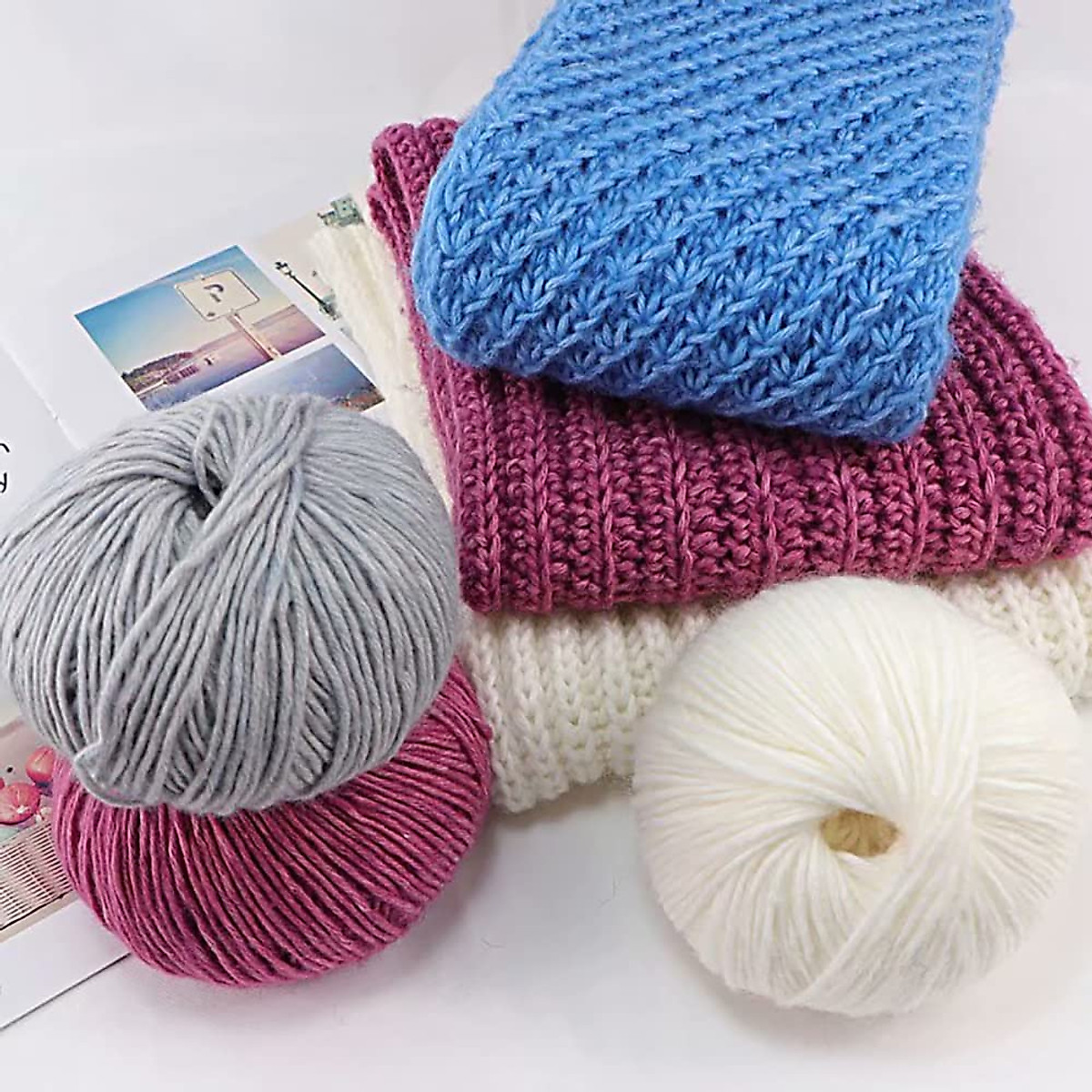Knitted Yarn Skeins Handcrafting Cotton Yarns 50G Crocheting Yarn Soft Medium Thick Skeins Sweater Scarf Crochet Warm Wool Tools 400m Sweater Cotton Yarn 2 Rolls (Blue)