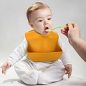 Eascrozn 3 Pack Silicone Bibs for Babies & Toddlers (6-72 months) BPA Free Unisex Soft Adjustable Fit Waterproof Feeding Baby Bibs