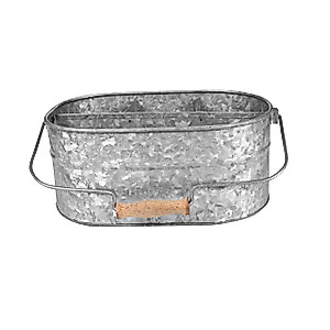 Light & Pro Multipurpose Galvanized Rustic Farmhouse Caddy - Metal 4 Compartment Storage Bin Caddy With Wooden Handle Perfect For Kitchen Utensils, Picnic, Garden Planter - Hammered - Antique Grey