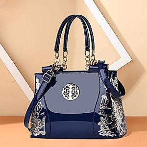 NICOLE & DORIS Patent Leather Handbags for Ladies Hobo Bag Stylish Tote Bag Women Shoulder Bags Exquisite Crossbody Bag Shopper Wedding Evening Bags Navy blue