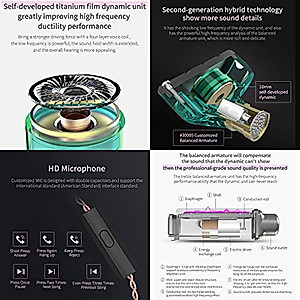 Andiker KZ ZSN-C Quad Driver Earphones DD+BA Hybrid Technology Electronic Crossover Wired Headset, Detachable Cable Heavy Bass Stereo in-Ear Earbuds with Storage Box (ZSN-C Mic, Black)