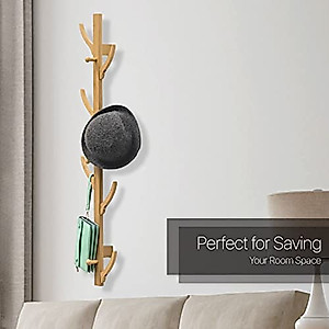 MoNiBloom Bamboo Coat Rack Wall Mount Hat Rack Tree Shape Modern Design with 8 Hooks Hanging Storage Organizer Entryway Hallway Cloakroom, Natural