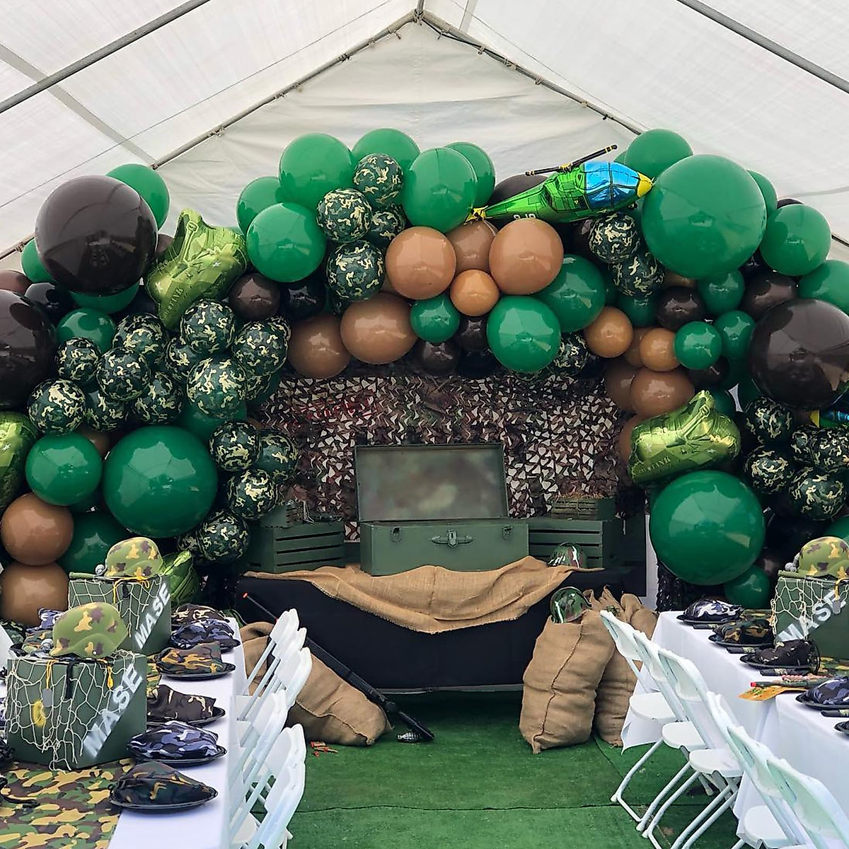 Paready Camo Balloons, 50 Pcs Green and Brown Balloons, Camouflage Army Balloon, 12 Inch Dark Sage Green Black Balloons Latex for Birthday Baby Shower Camping Woodland Hunting Jungle Party Decorations