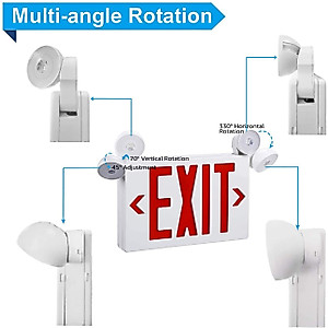 EXITLUX 2 Pack Red Led Exit Sign with Emergency Lighting Battery Backp -Two LED Adjustable Head -120V/277V-UL Listed-Exit Lighting -Dual LED Lamp ABS Fire Resistance for Power Failure.