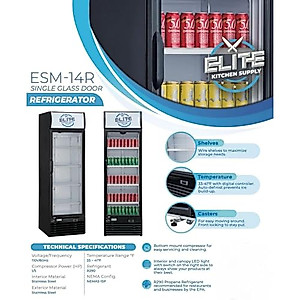 Elite Kitchen Supply Commercial Display Refrigerator, ETL NSF Upright Reach-in Fridge Cooler Merchandiser with Glass Door in Black, 24" W 15.1 cu. ft. Fan Cooling