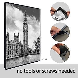 GOmaize Front Loading Black Picture Frame 8x10 Set of 5 Wall and Table Mounting