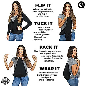 Quikflip 2-in-1 Reversible Backpack Hoodie (As Seen on SHARK TANK) Women's Full-Zip Hero Hoodie Lite - Black