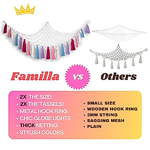 Familla Girls XL Toys & Stuffed Animal Hammock for Kids Room with LED String Light | Jumbo Toy Hammock Organizer | Corner Toy Net for Stuffed Animals & Plushie Storage | Macrame Plush Animal Net Toy Storage