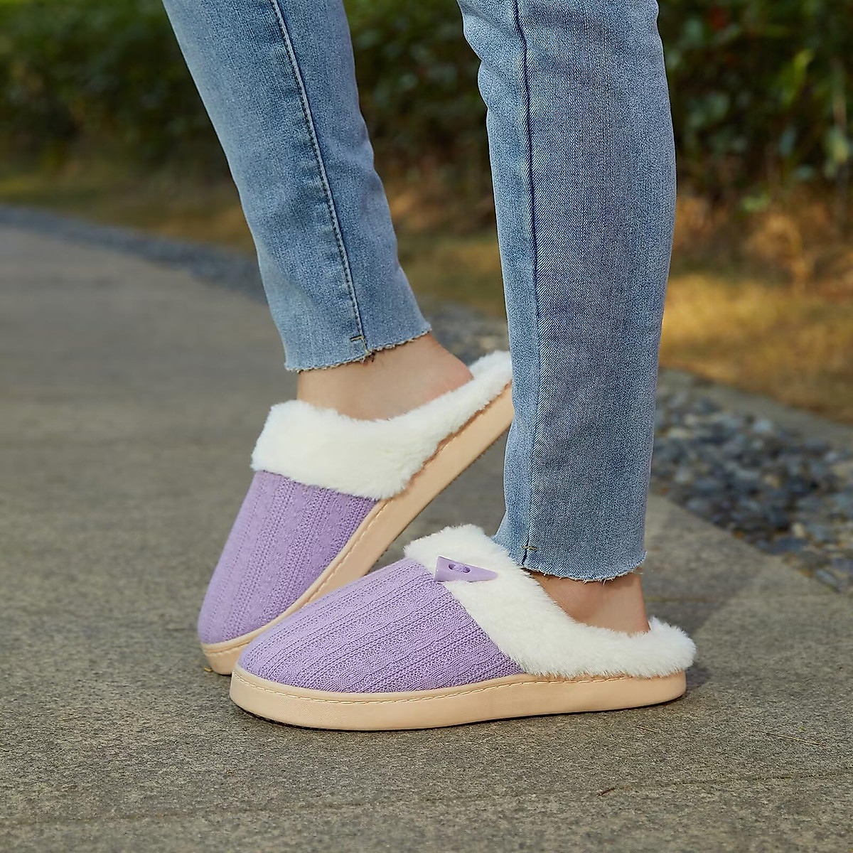 NineCiFun Women's Slip on Fuzzy Slippers Memory Foam House Slippers Outdoor Indoor Warm Plush Bedroom Shoes Scuff with Faux Fur Lining size 9 10 violet
