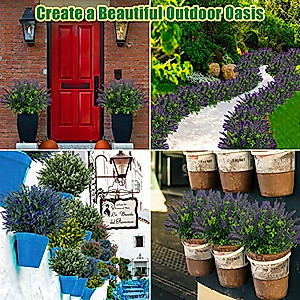 JIFTOK Artificial Lavender Flowers for Outdoors, 24 Bundles Faux Plastic Purple Flowers, UV Resistant Fake Plants Shrub Mums Greenery for Hanging Planters Window Box Front Porch Indoor Outside Décor