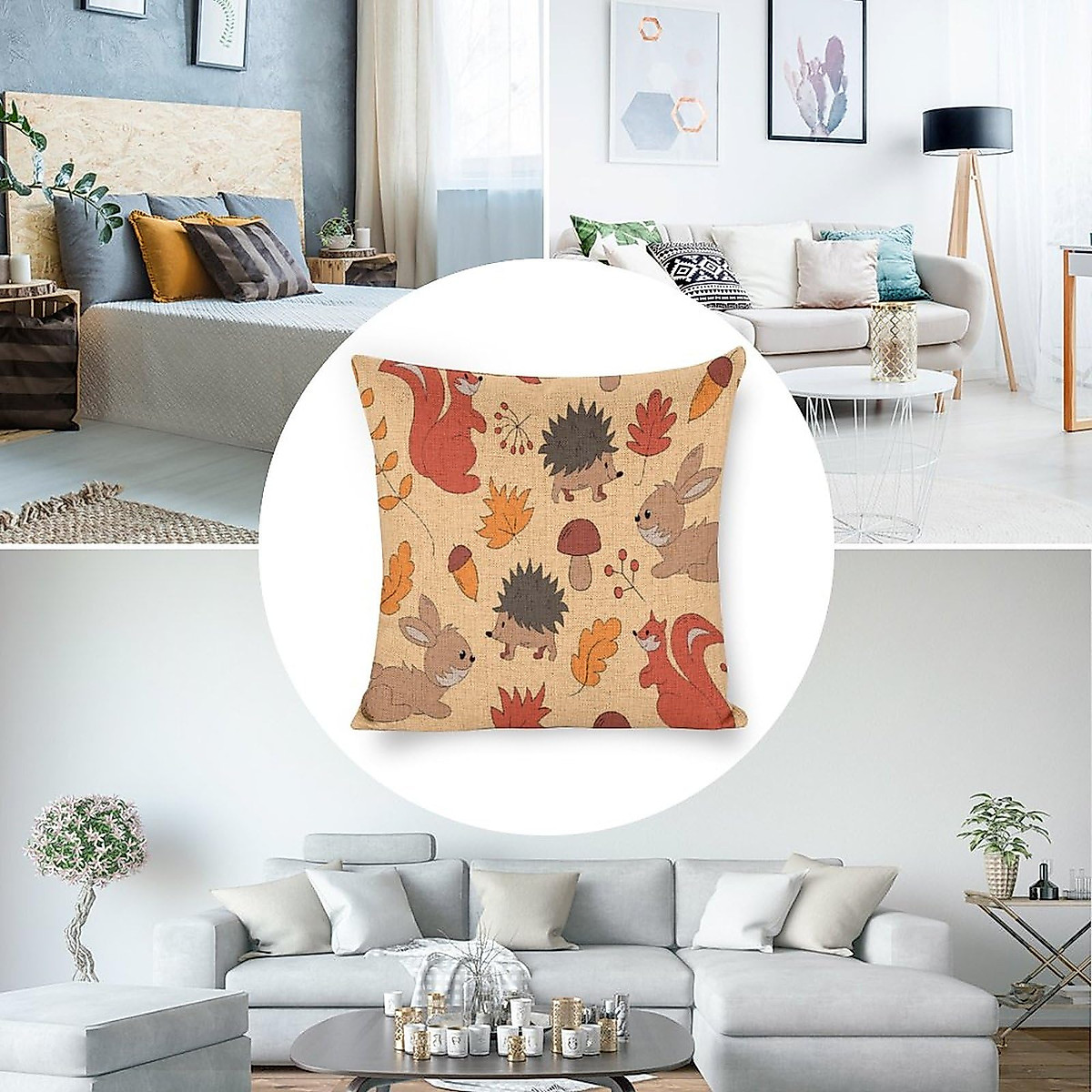 Cute Autumn Animal Throw Pillow Covers 18×18 Pillowcases Set of 2 Thanksgiving Day Linen Decorative Square Pillow Case Cushion Covers Standard Size for Sofa Couch Outdoor Bed Pillow Protectors