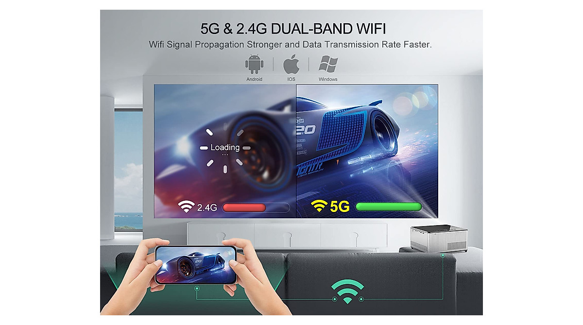 NAYONFA 4K Support Projector with WiFi & Bluetooth - 400" Display