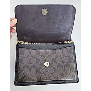 Coach Women's Klare Crossbody Shoulder Handbag in Crossgrain Leather & Signature Coated Canvas (Brown/Black/Gold)