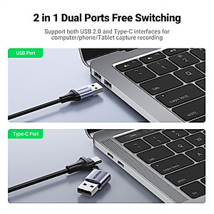 UGREEN Video Capture Card 4K HDMI to USB-A/USB-C HDMI Capture Card Full HD 1080P USB 2.0 Capture Video and Audio Recording for Gaming, Streaming, Teaching, Video Conference